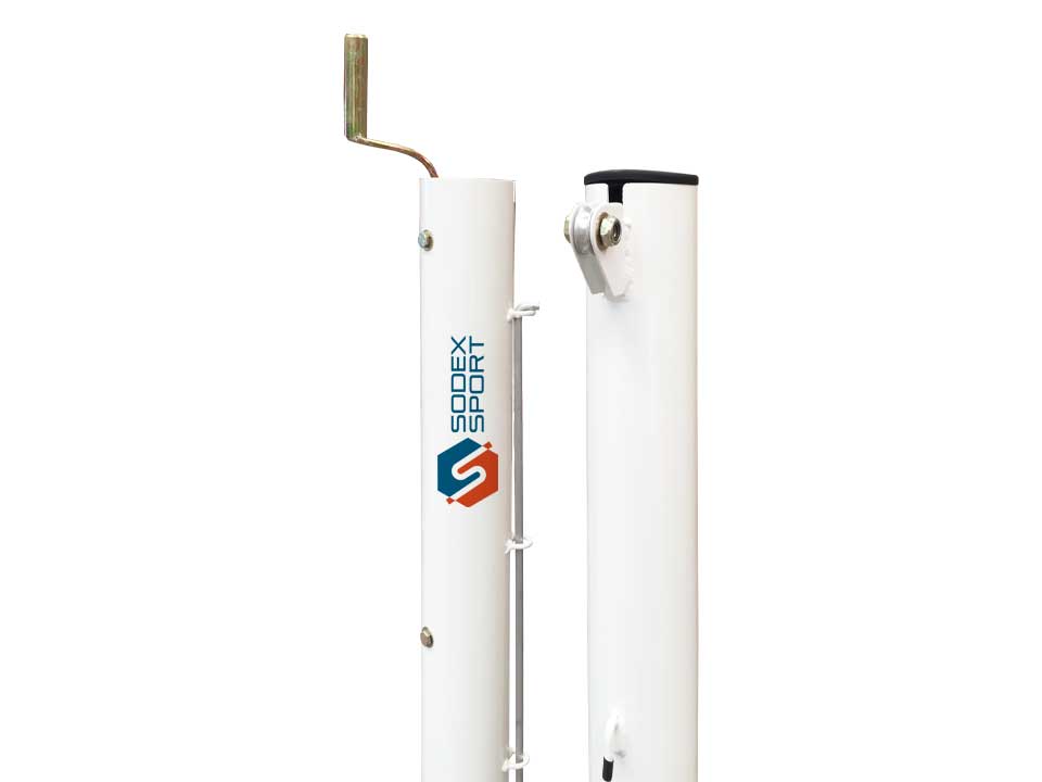 Tennis net posts in galvanised steel with winch system