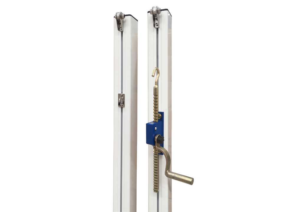 Socketed tennis posts in 80 x 80mm aluminium with external winch systems