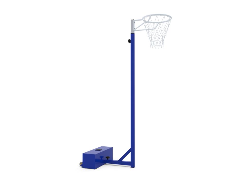 School mobile netball post, adjustable ring heights