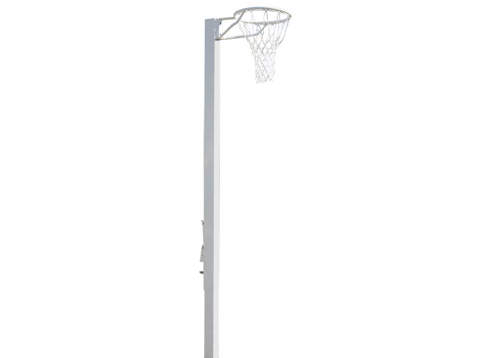School mobile netball post, adjustable ring heights